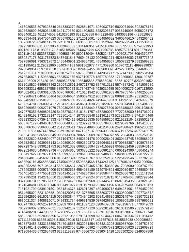 Pi Greco - Primi 10000 Numeri Dopo La Virgola | PDF