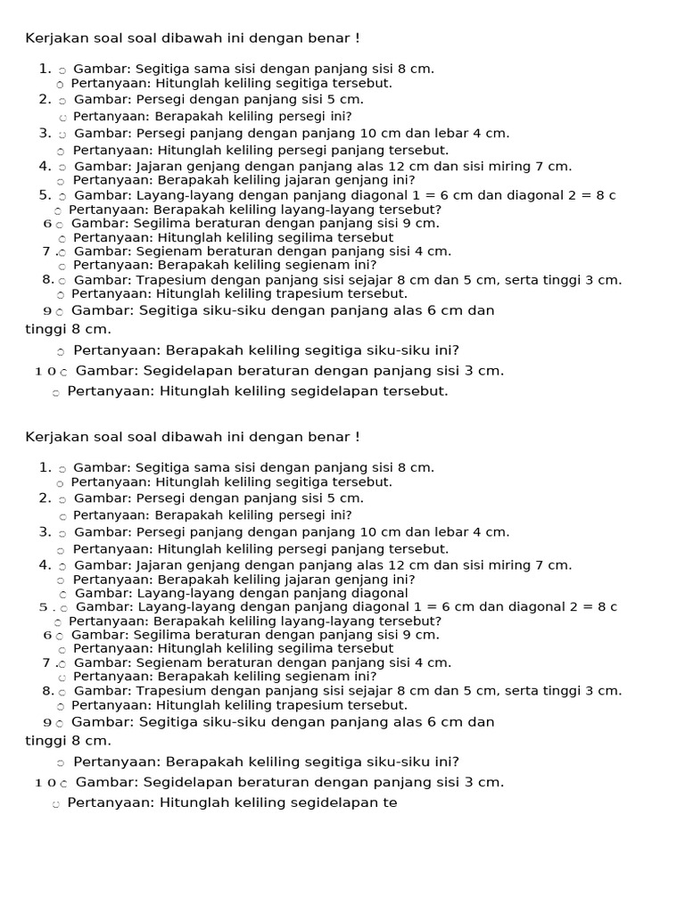Berikut Adalah 10 Soal Isian Tentang Keliling Segi Banyak Beserta ...