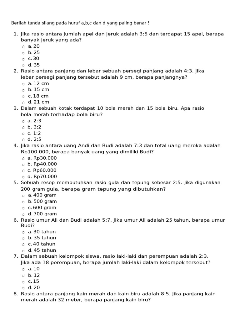 Berikut Adalah Beberapa Soal Matematika Tentang Rasio Dan Satuan Untuk ...
