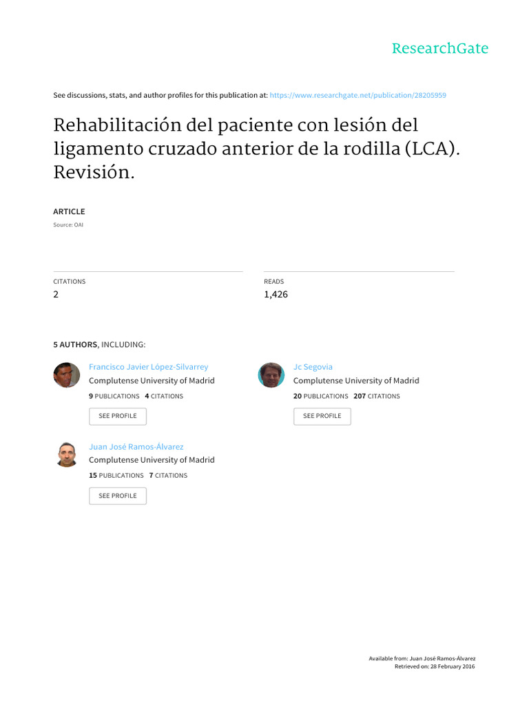 Rehabilitación Del Paciente Con Lesión Del Ligamento Cruzado Anterior ...
