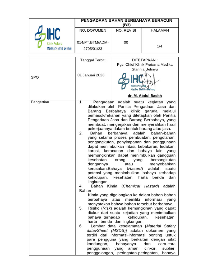 014 sop pengadaan bahan berbahaya-rev | PDF