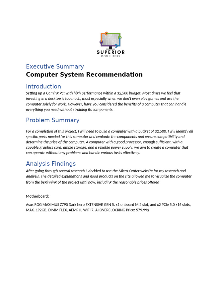 IT 102 Executive Summary Template - A | PDF | Computers