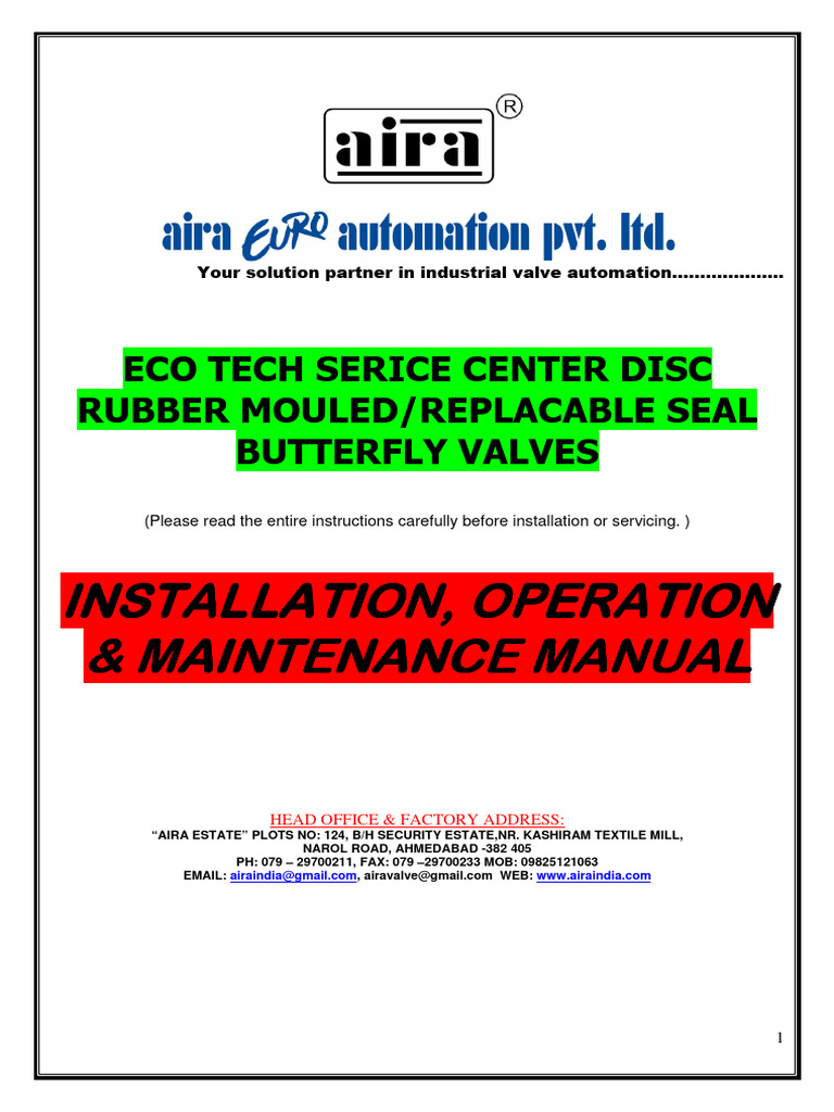 Butterfly Valve Installation Operation and Manual | PDF
