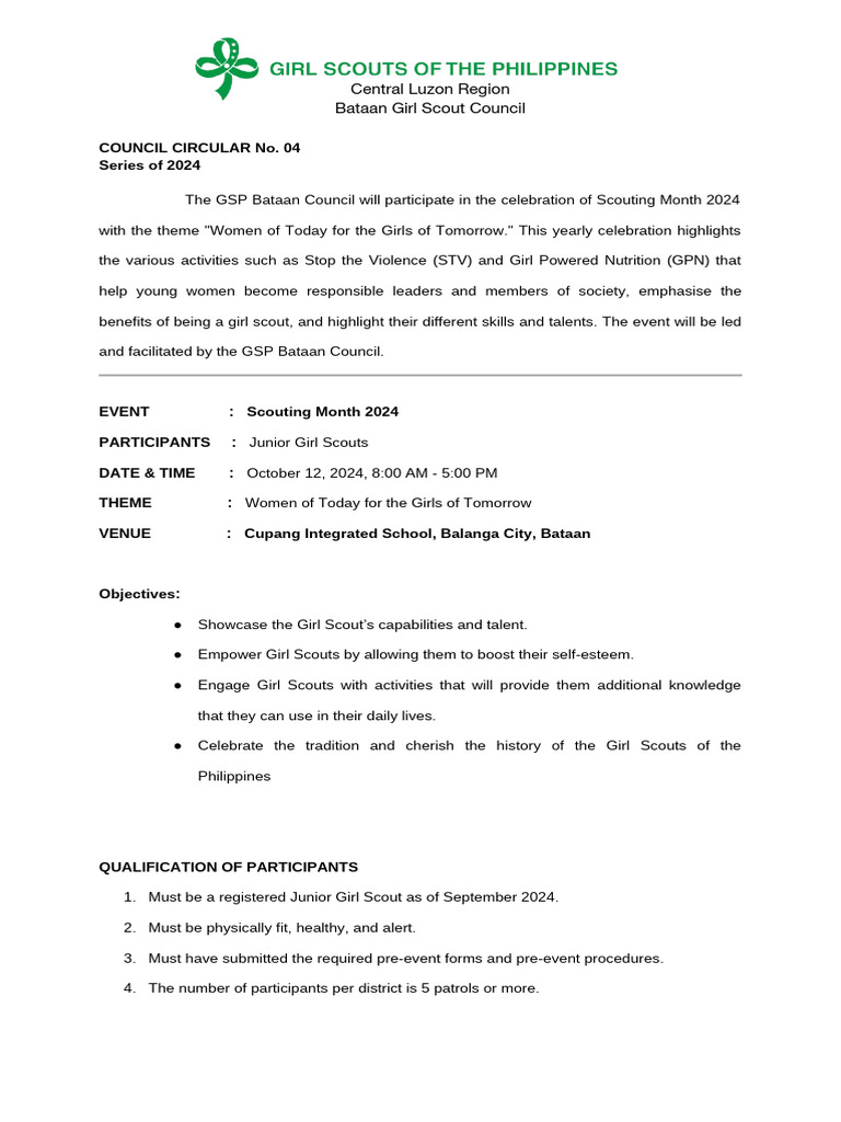 Scouting Month 2024: GSP Bataan Event | PDF