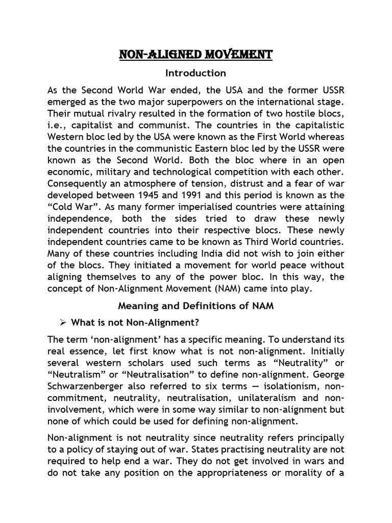Non-Aligned Movement: "Cold War" | PDF