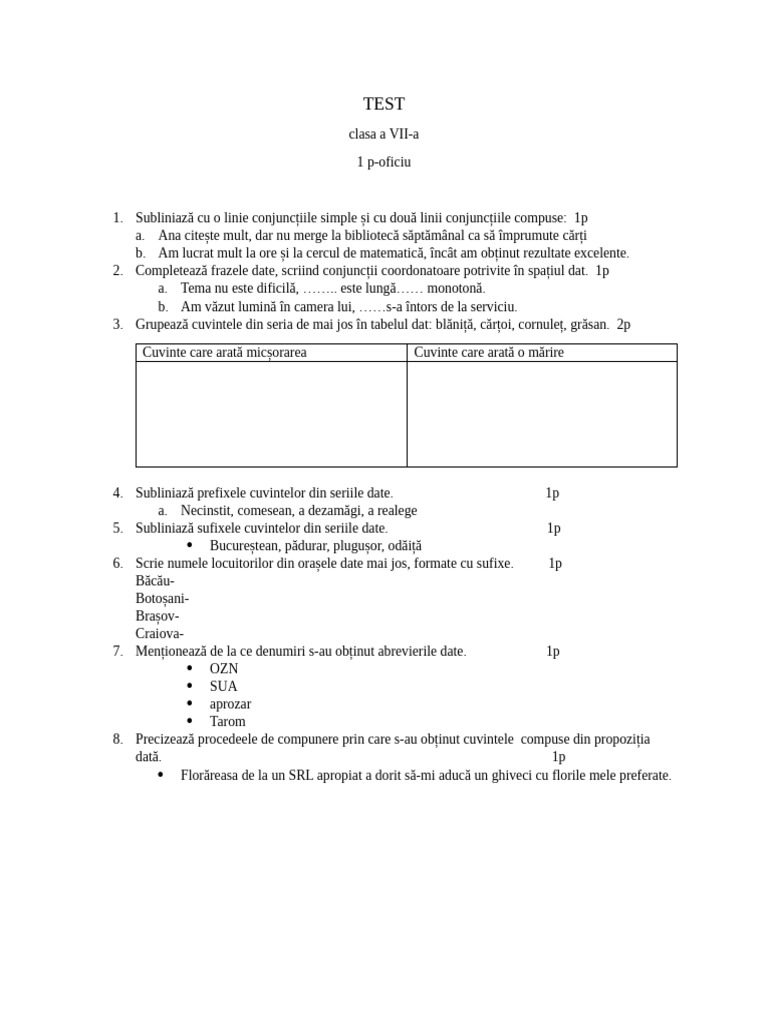 Test Clasa A 7a | PDF