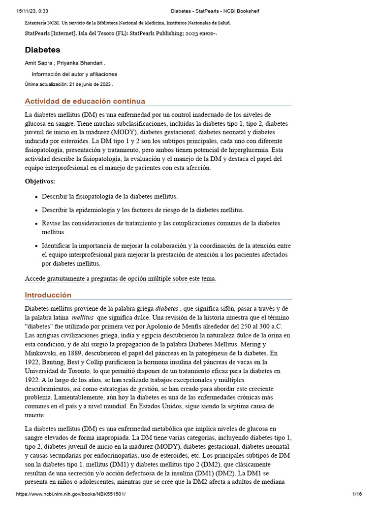Diabetes - StatPearls - NCBI Bookshelf | PDF