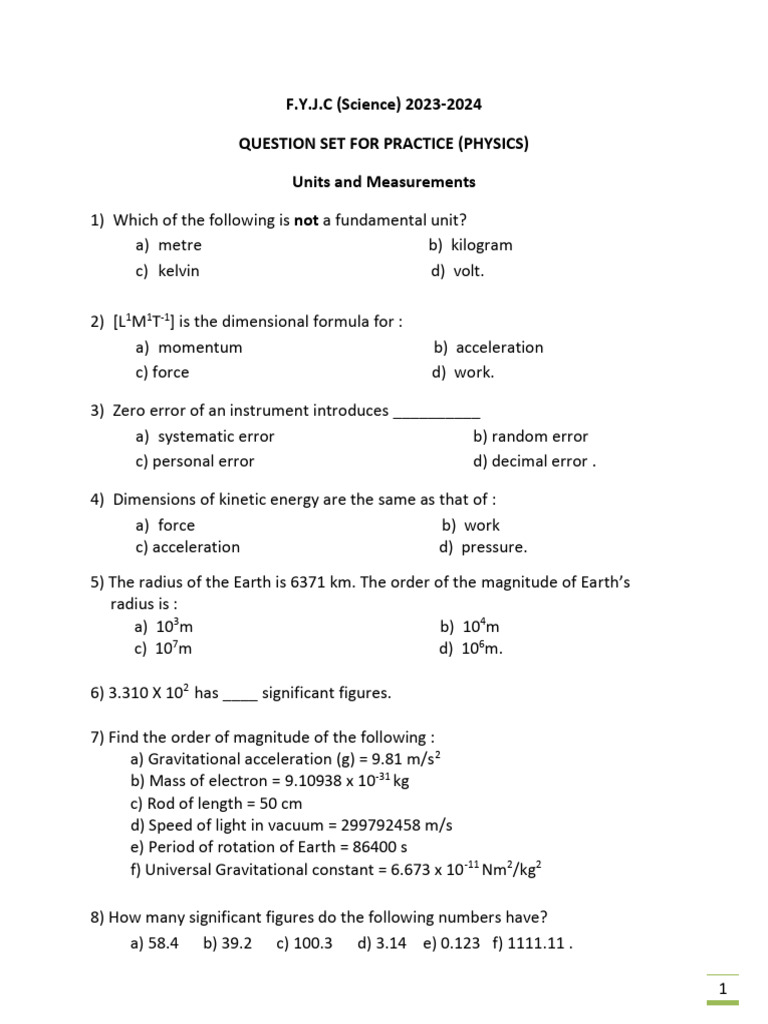 QB Ch1 Units and Measurements New | PDF