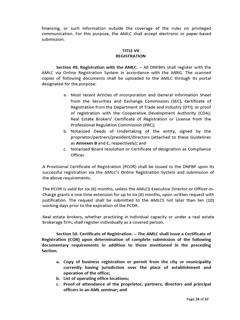 AMLC Requirements | PDF