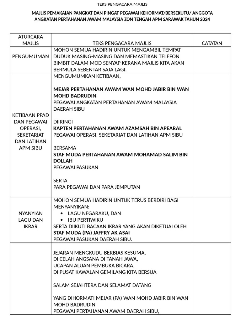Teks Pengacara Majlis | PDF