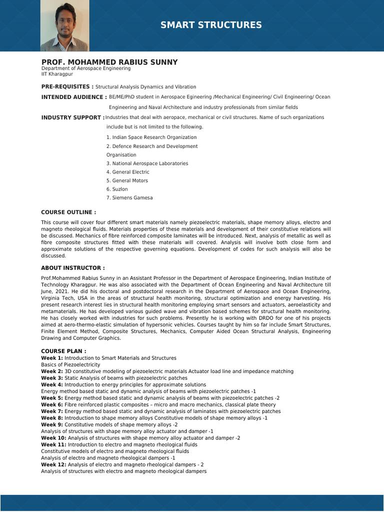 Smart Structures: Prof. Mohammed Rabius Sunny | PDF