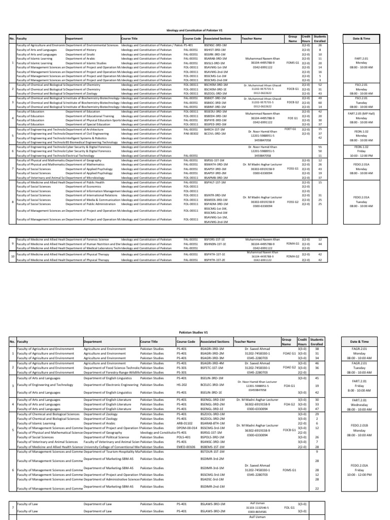 Common Courses Fall 24 Timetable V1 | PDF