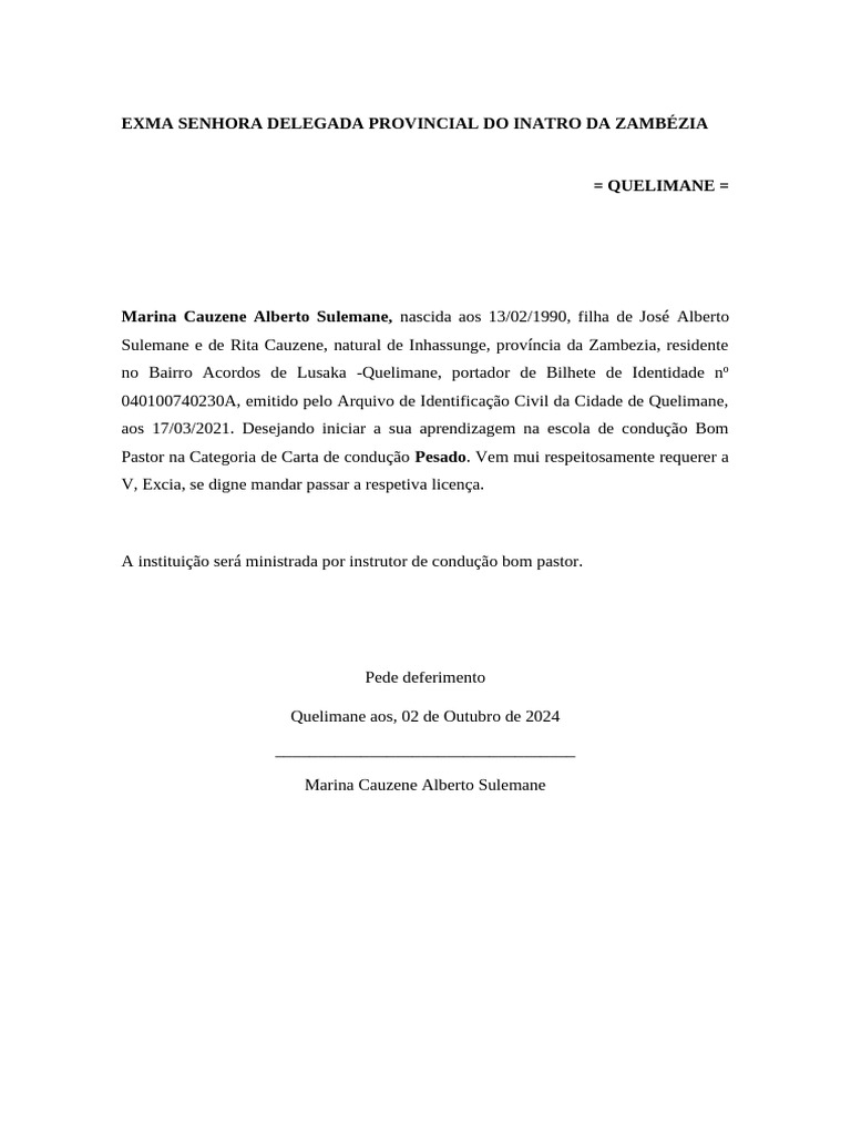 Exma Senhora Delegada Provincial Do Inatro Da Zambézi3 | PDF