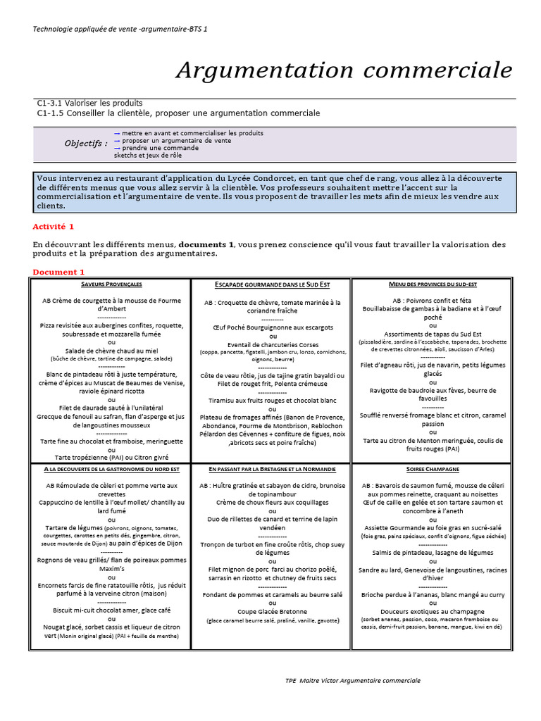 TPE Argumentaire Commerciale | PDF