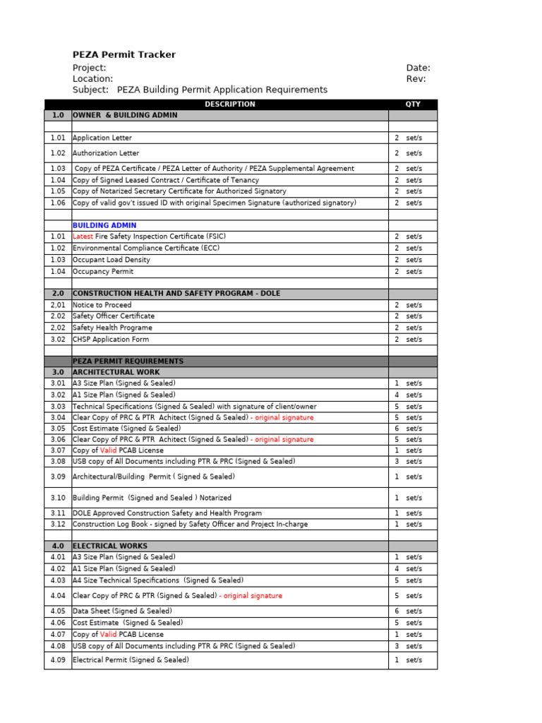 PEZA Checklist For Building Permit | PDF