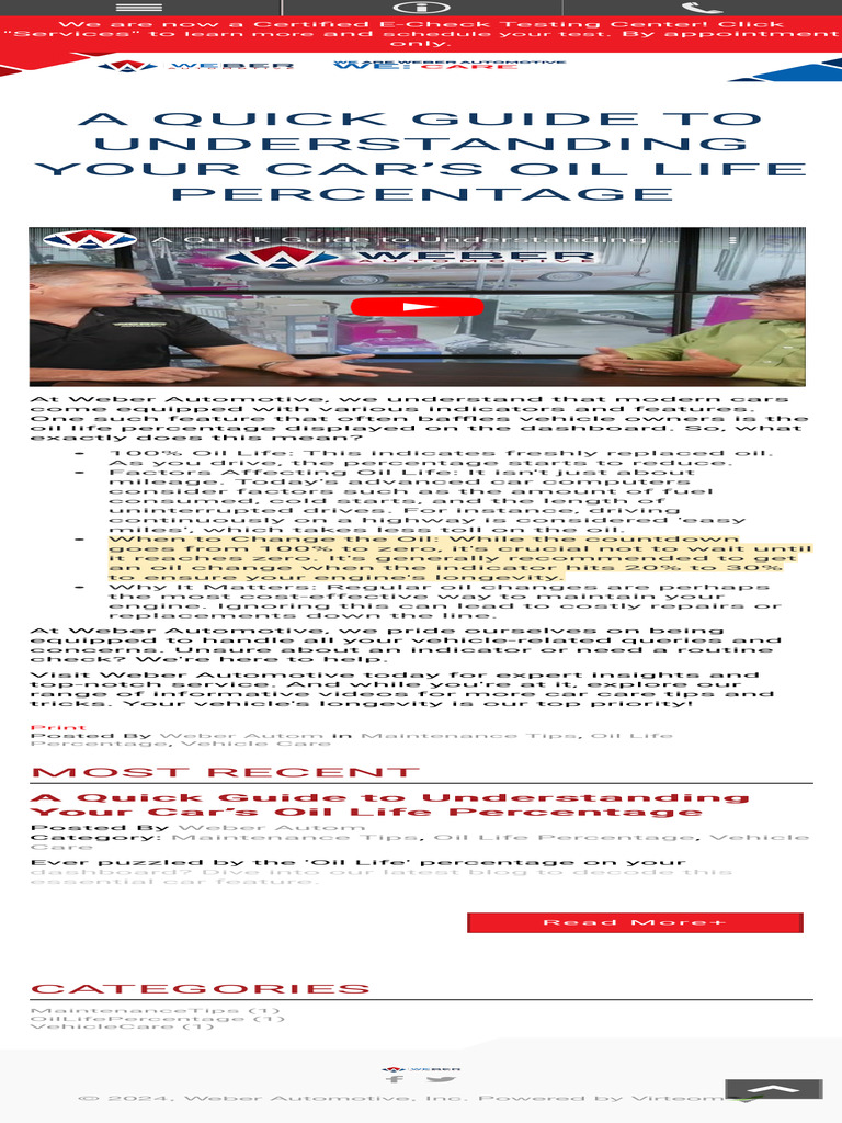 A Quick Guide To Understanding Your Car's Oil Life Percentage | PDF ...