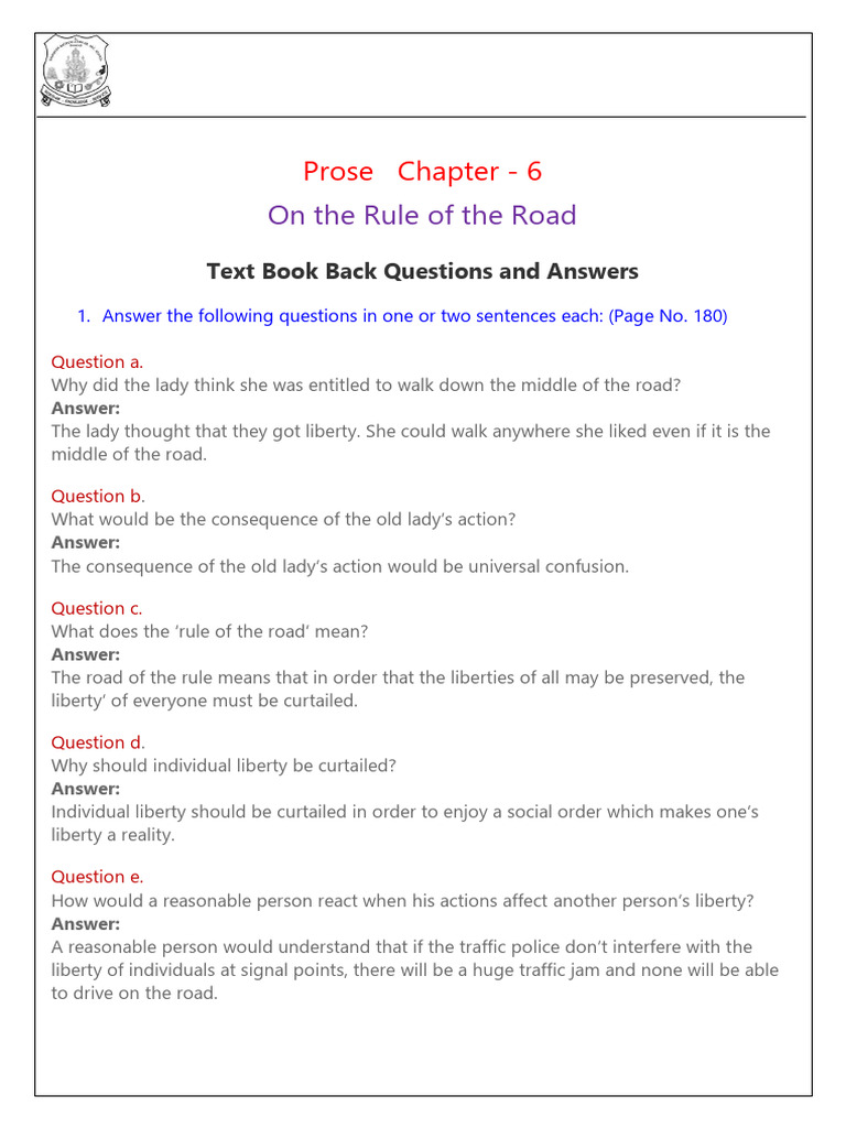 On The Rule of The Road: Prose Chapter - 6 | PDF