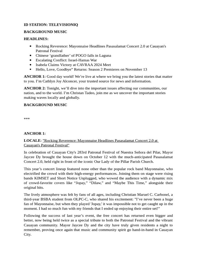 Pcom Broadcast Script | PDF