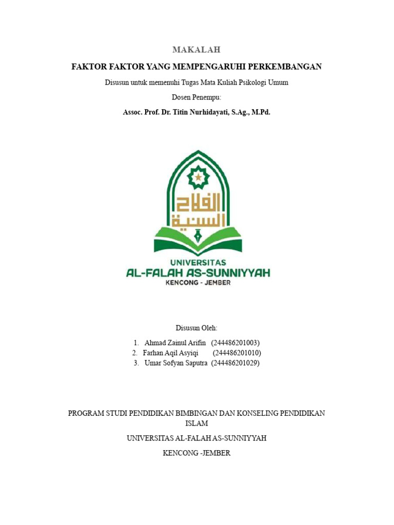 Faktor Faktor Yang Mempengaruhi Perkembangan: Makalah | PDF