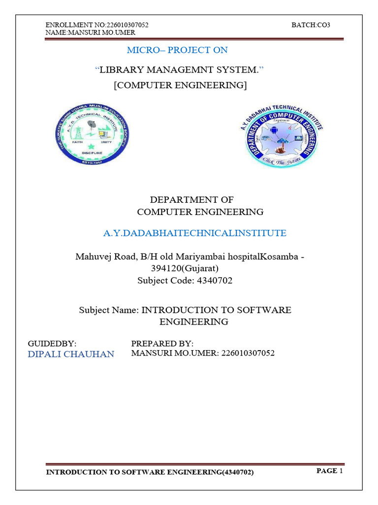 Micro Project Report For Library Management System Pdf 