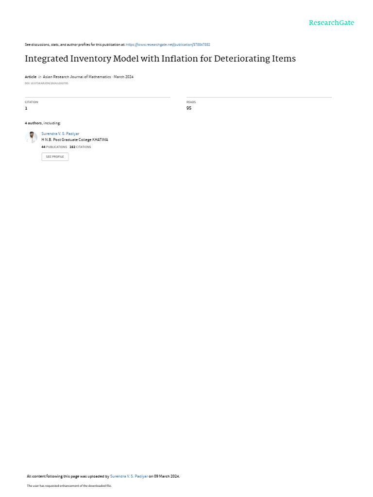 Integrated Inventory Model With Inflation | PDF