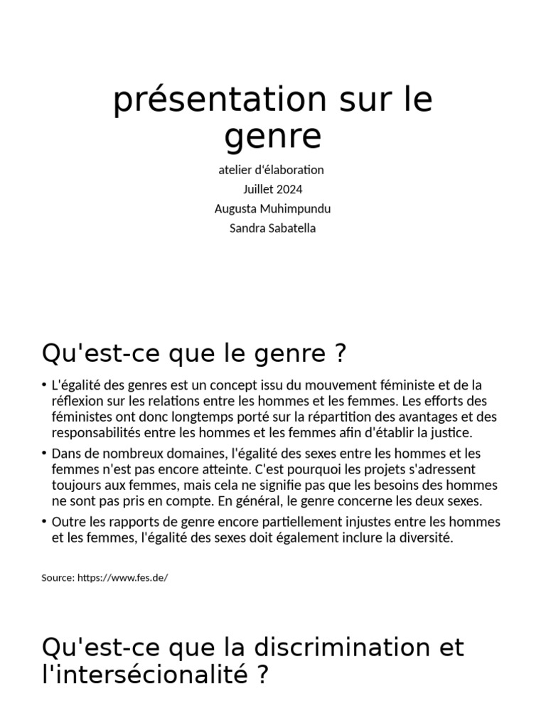 Atelier sur le genre et l'égalité | PDF | Sciences sociales
