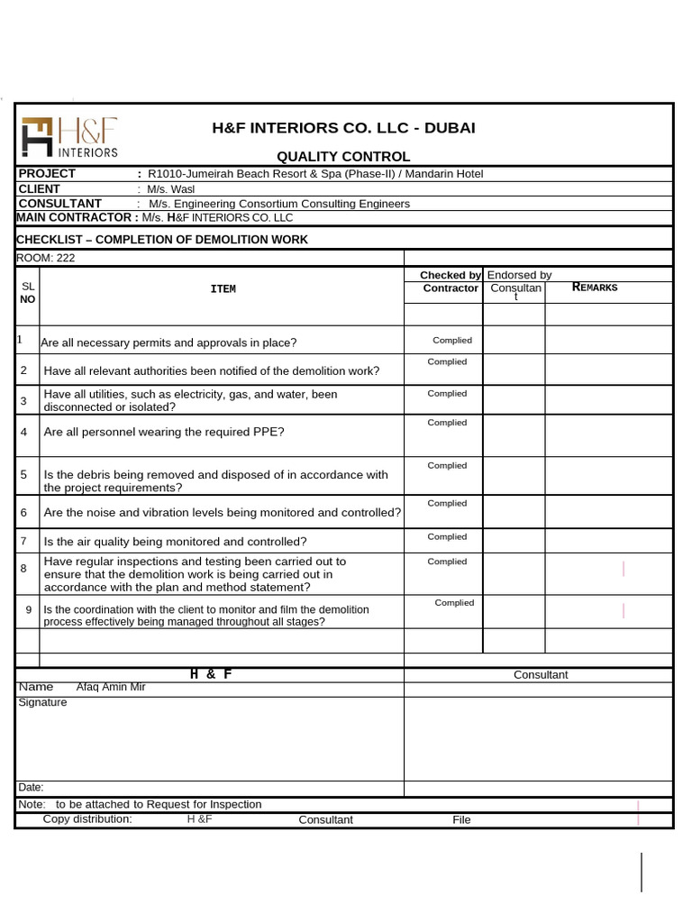 Check List Demolition | PDF