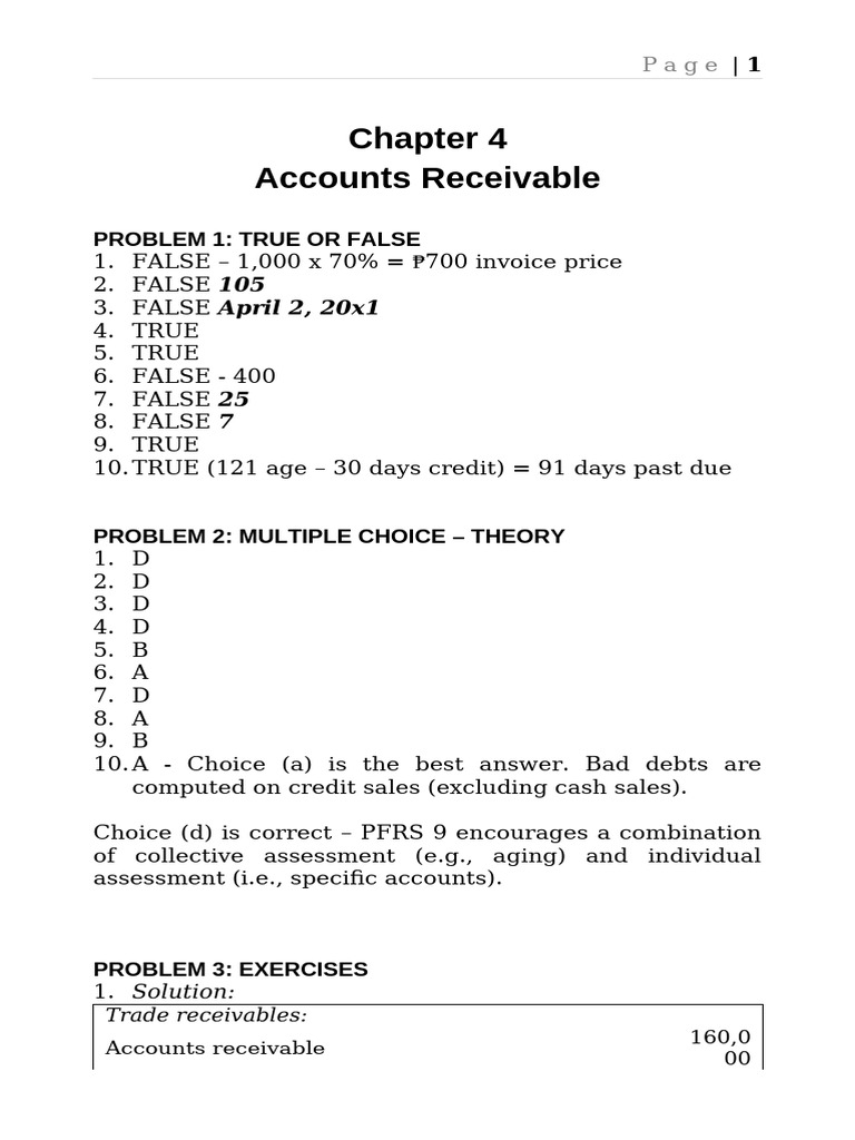 Sol. Man. - Chapter 4 - Accounts Receivable - Ia Part 1a - 2020 Edition ...