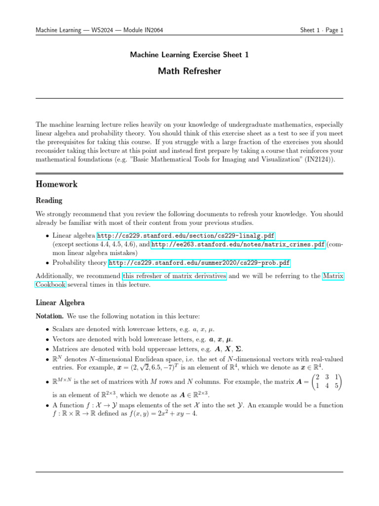 Solution Exercise 01 Math Refresher | PDF