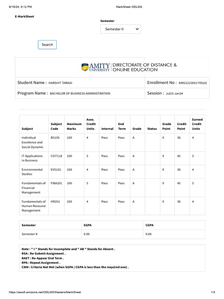 MarkSheet SEMESTER 2 | PDF