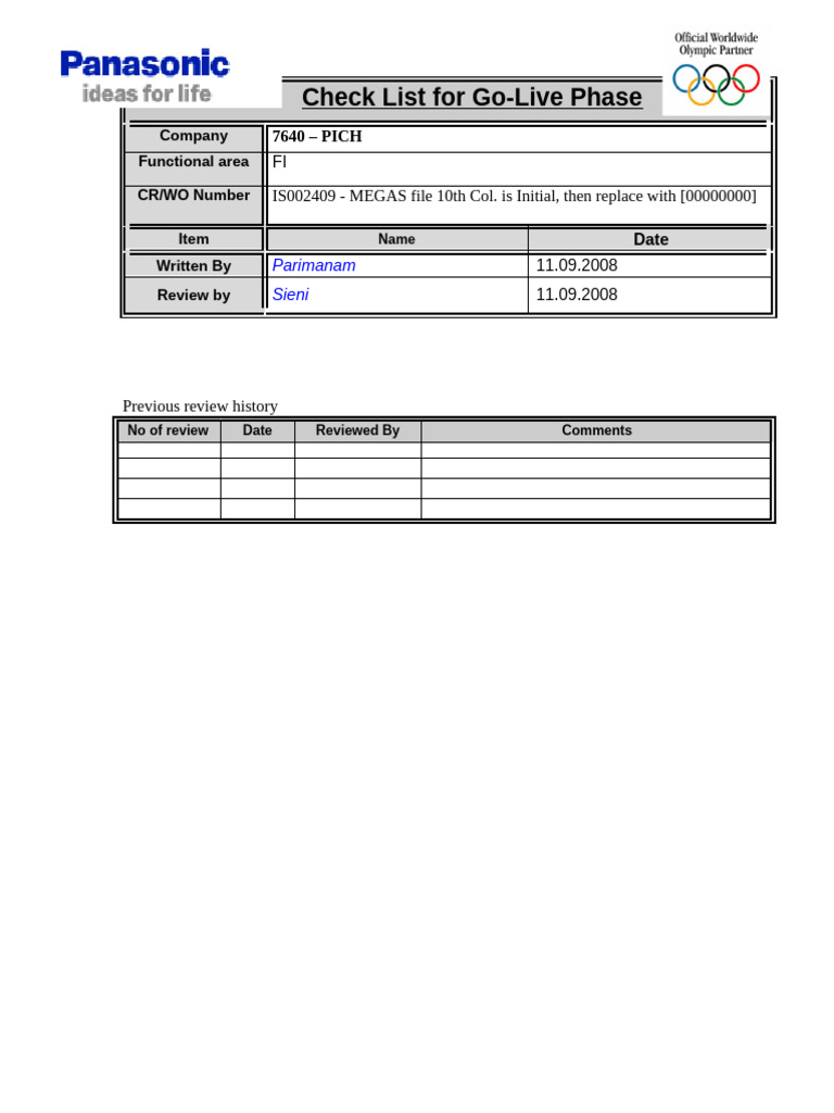 IS002409 - GO Live Preparation Check List | PDF