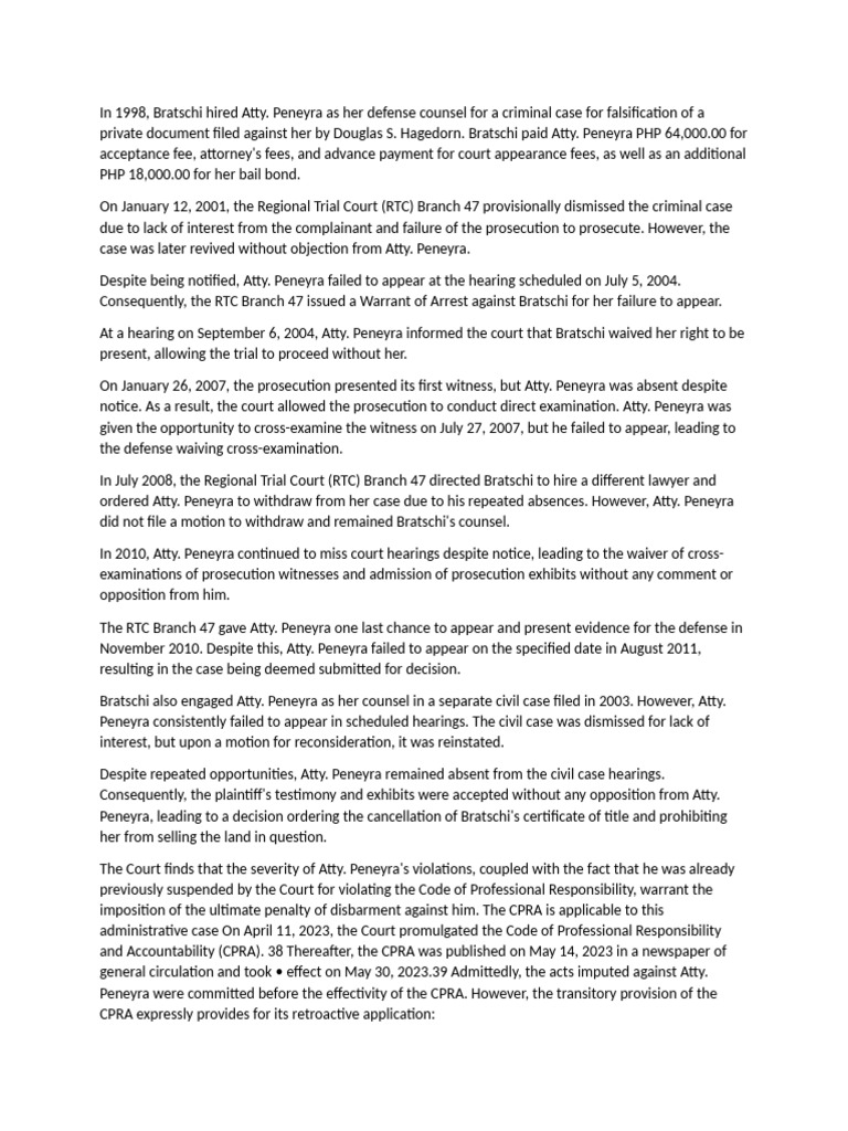 Bratschi V Atty Peneyra | PDF