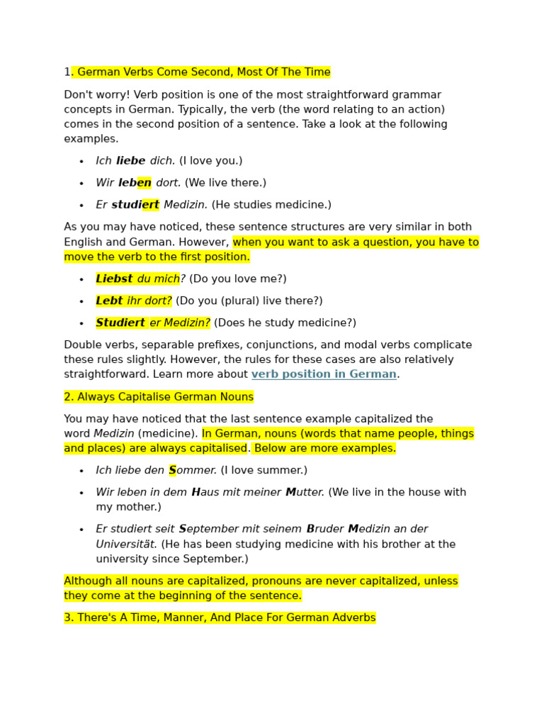 German Grammar Rules Simplified | PDF