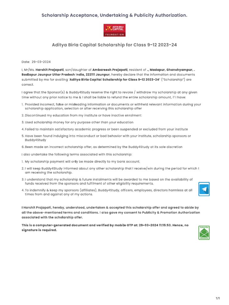 Aditya Birla Scholarship | PDF