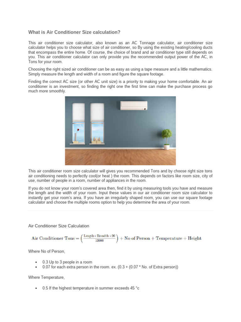 What Is Air Conditioner Size Calculation | PDF