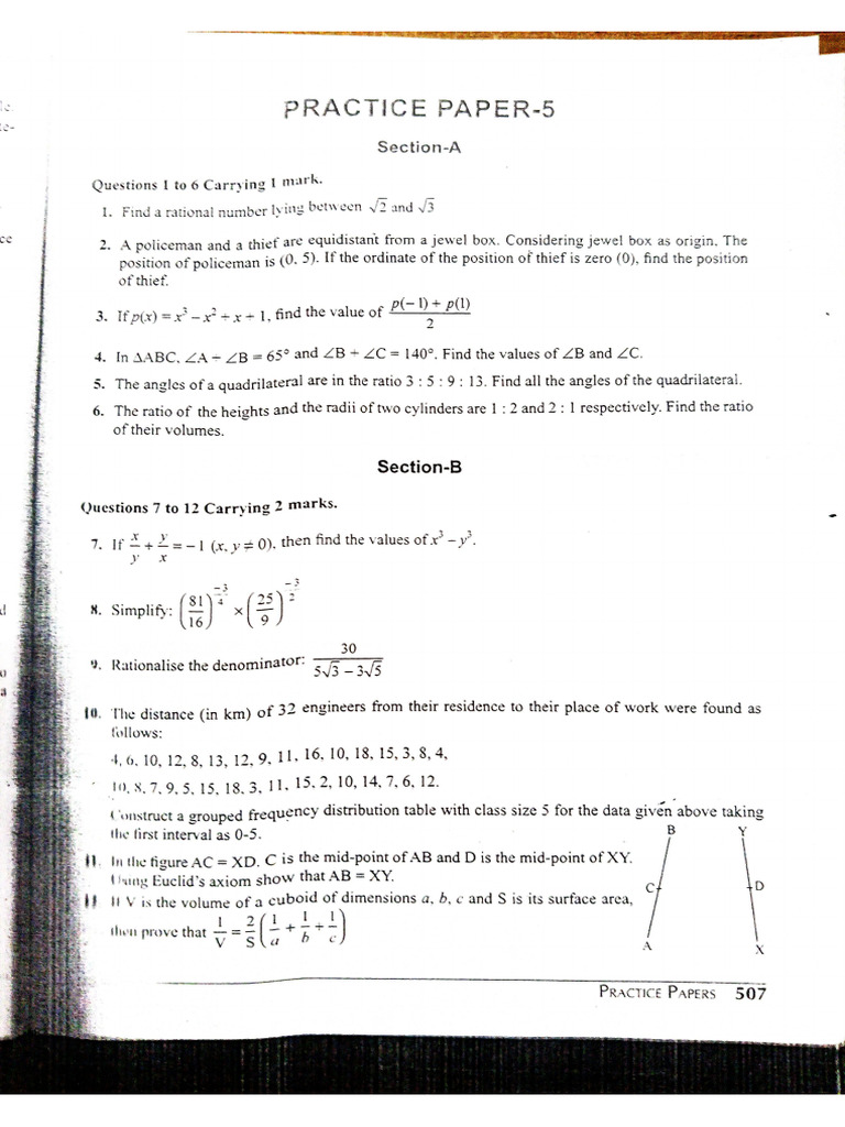 Practice Paper 5 Maths Class 9 | PDF