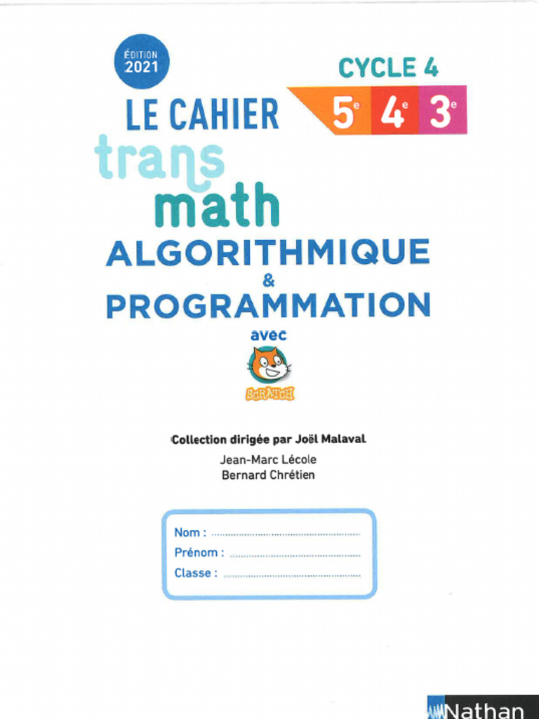 Cahier Algorithme Cycle 4 Nathan | PDF