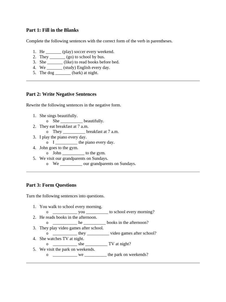 present simple house chores | PDF