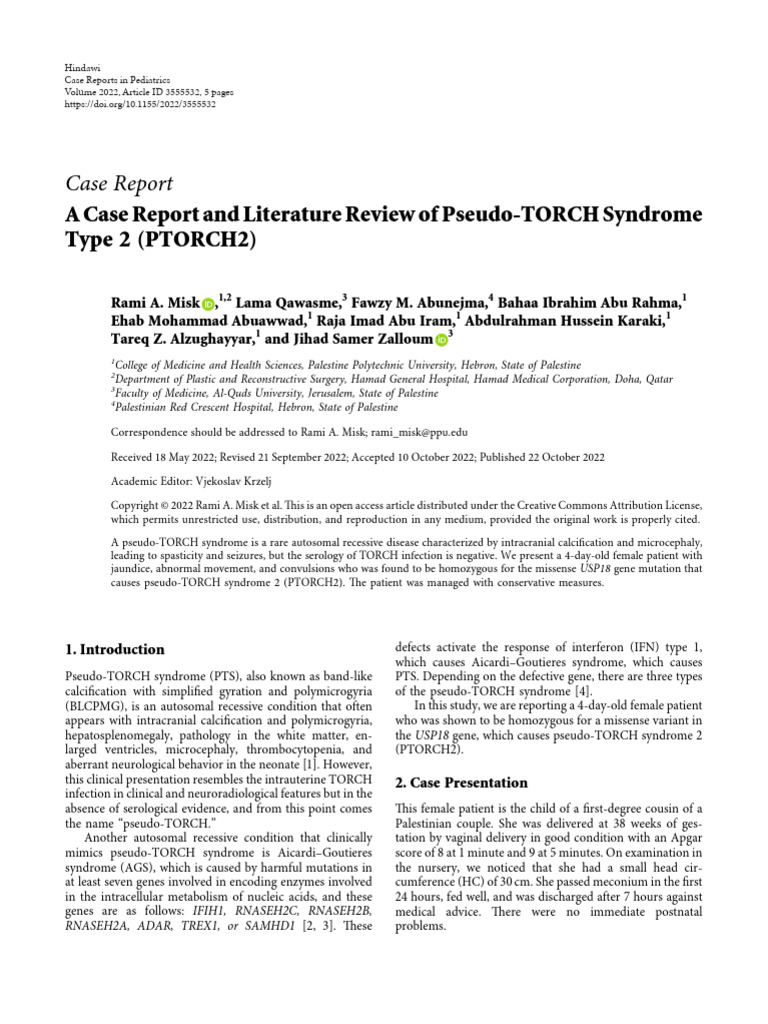 A Case Report and Literature Review of Pseudo-TORCH Syndrome | PDF