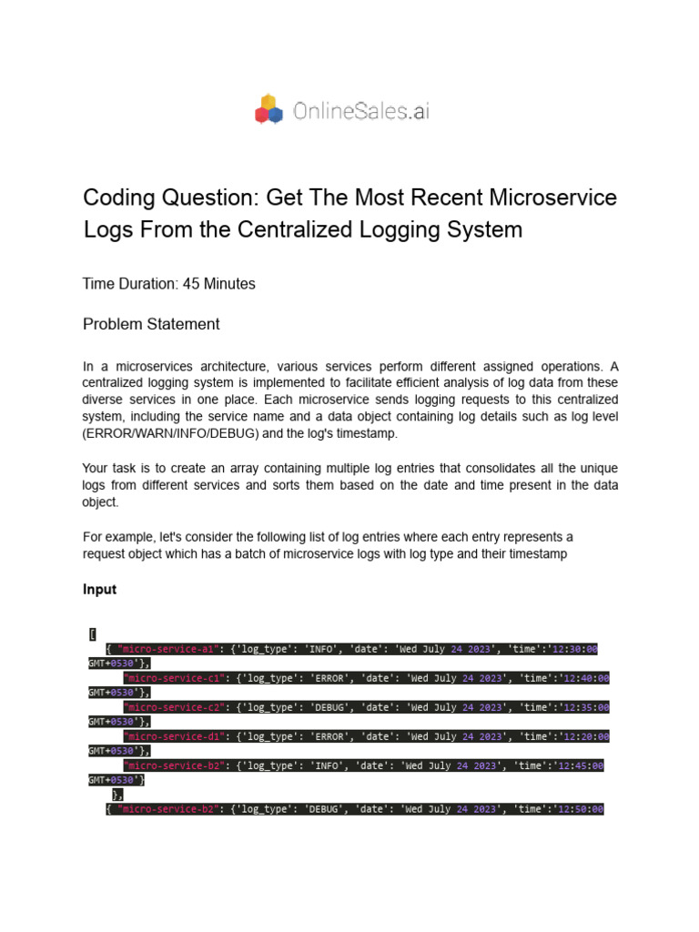 Coding Question - Get Most Recent Microservice Logs From Centralized ...