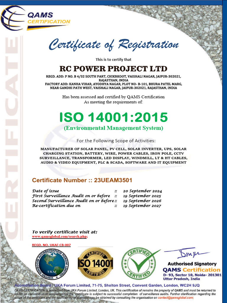 01 Iso 14001 RC Power Project LTD | PDF