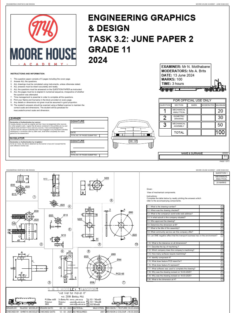 Grade 11 Engineering Graphics June Exam | PDF