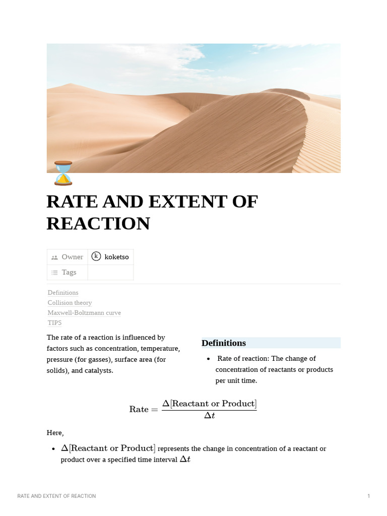 Rate and Extent of Reaction | PDF