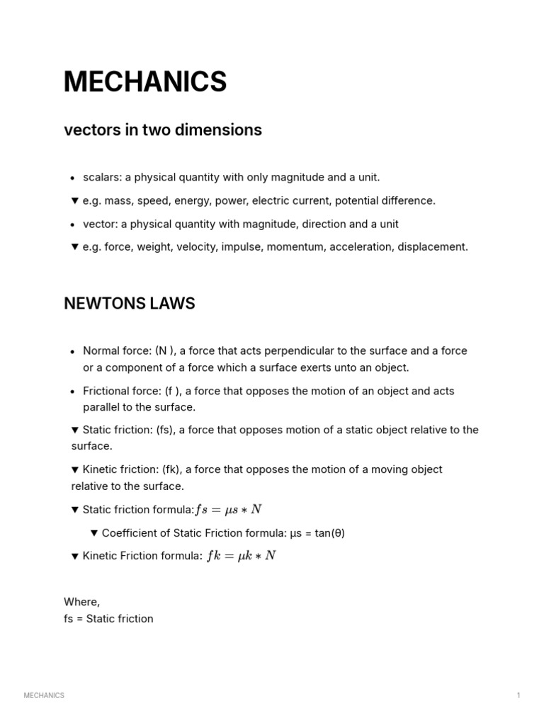 Mechanics. Physics Notes ( ) | PDF
