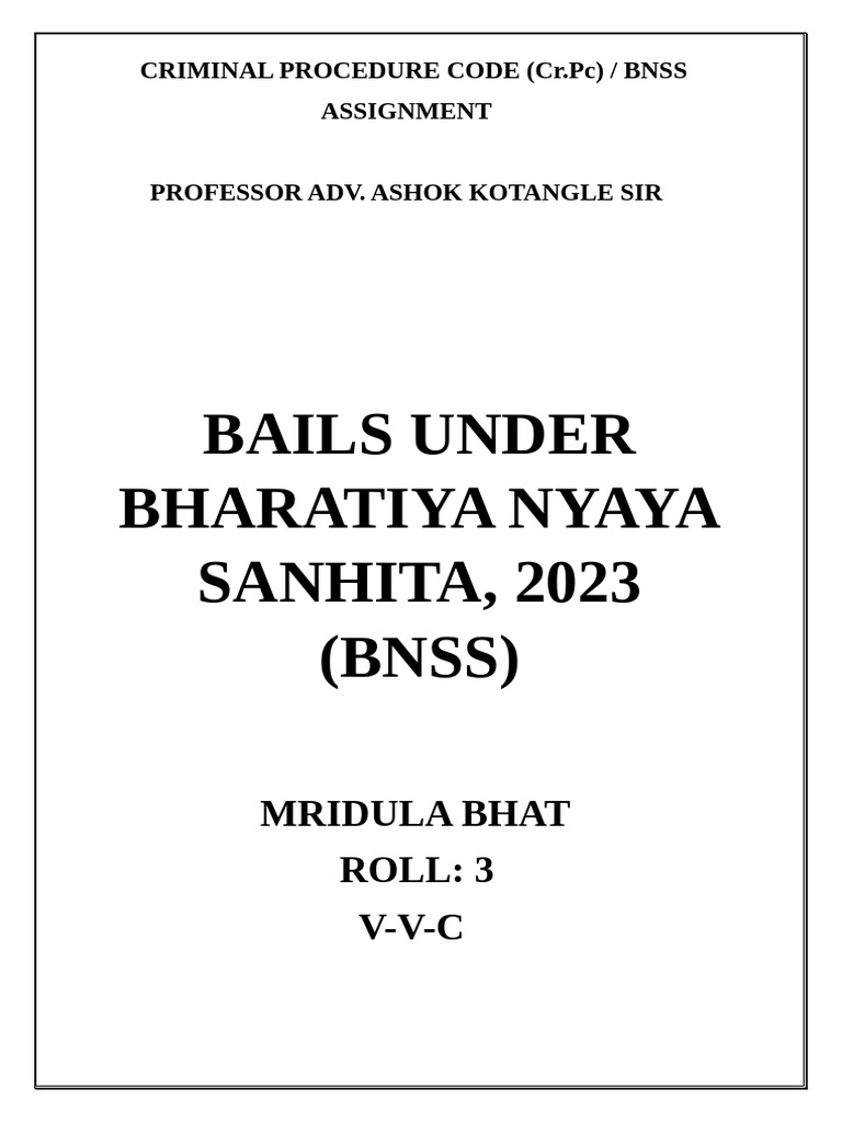 Bails Under Bharatiya Nyaya Sanhita 2023 BNSS | PDF