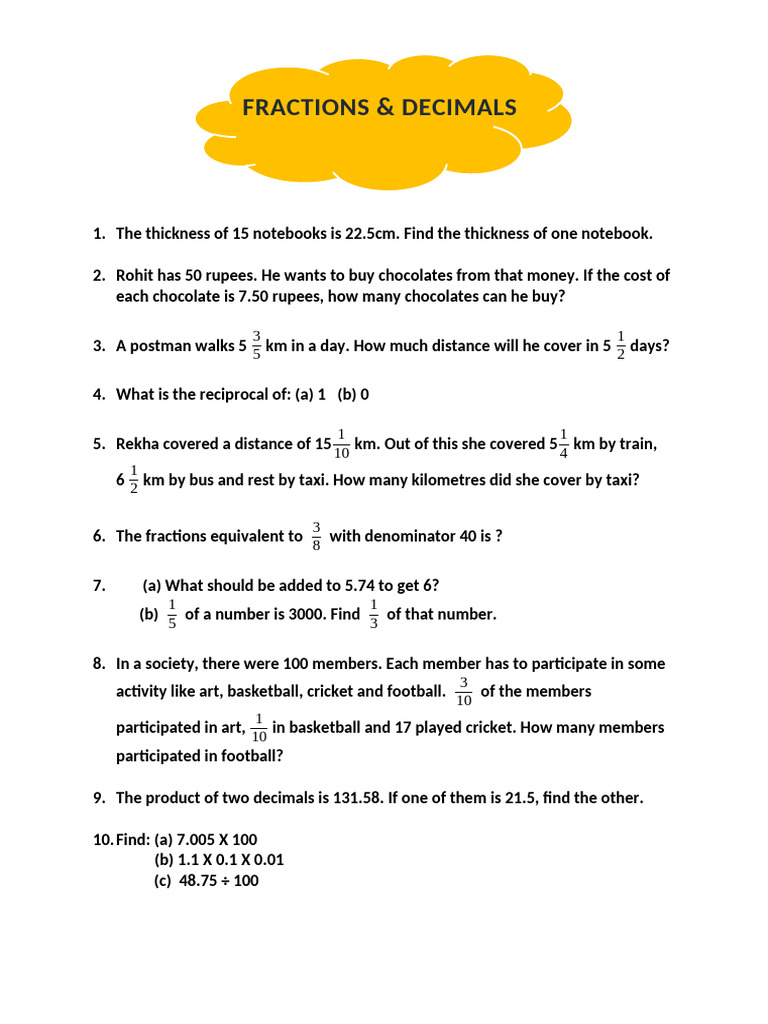 Fractions & Decimals Worksheet | PDF