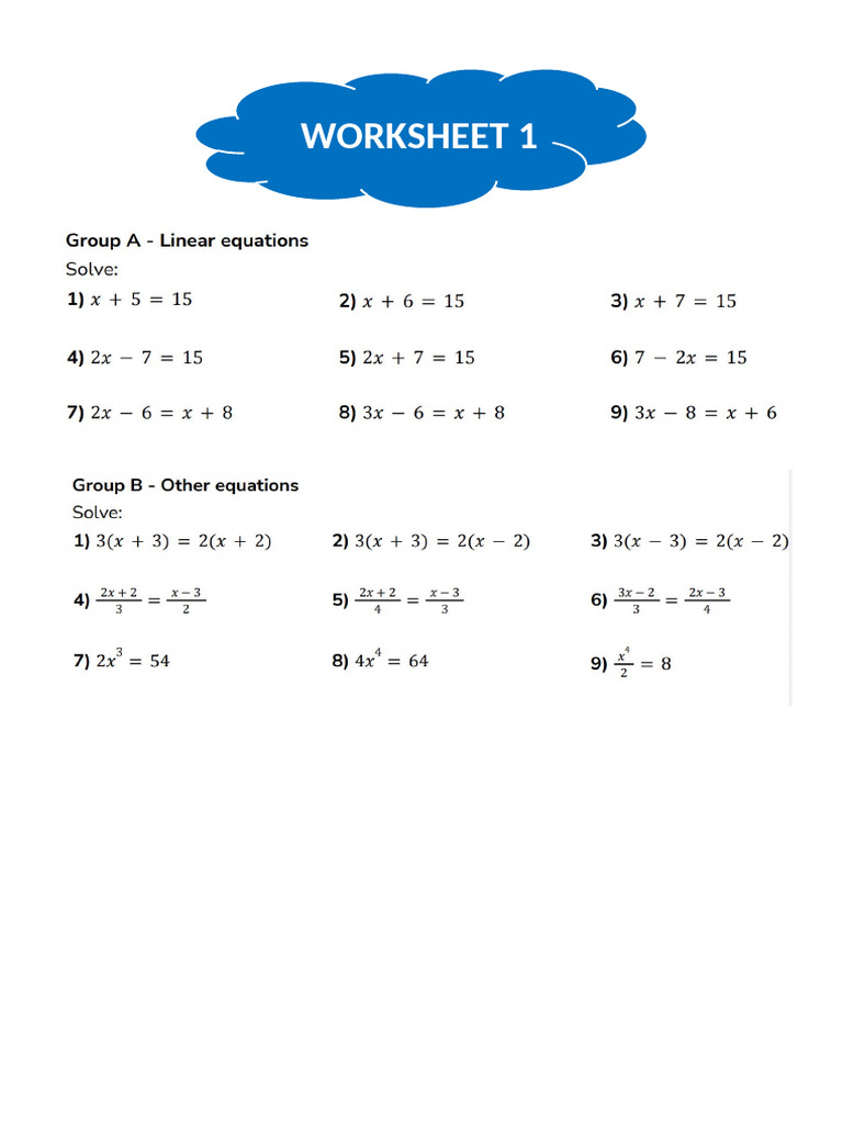 Simple Equations Worksheet | PDF