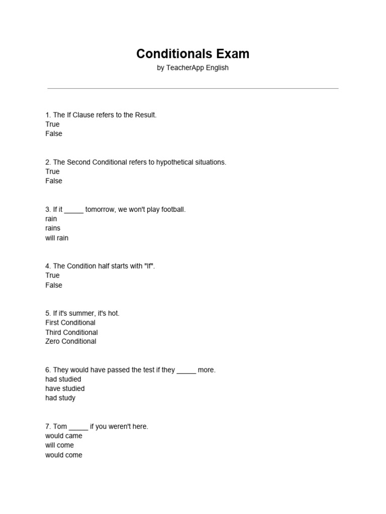 Conditionals Exam | PDF