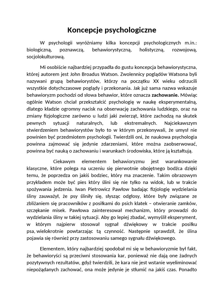Koncepcje Psychologiczne | PDF