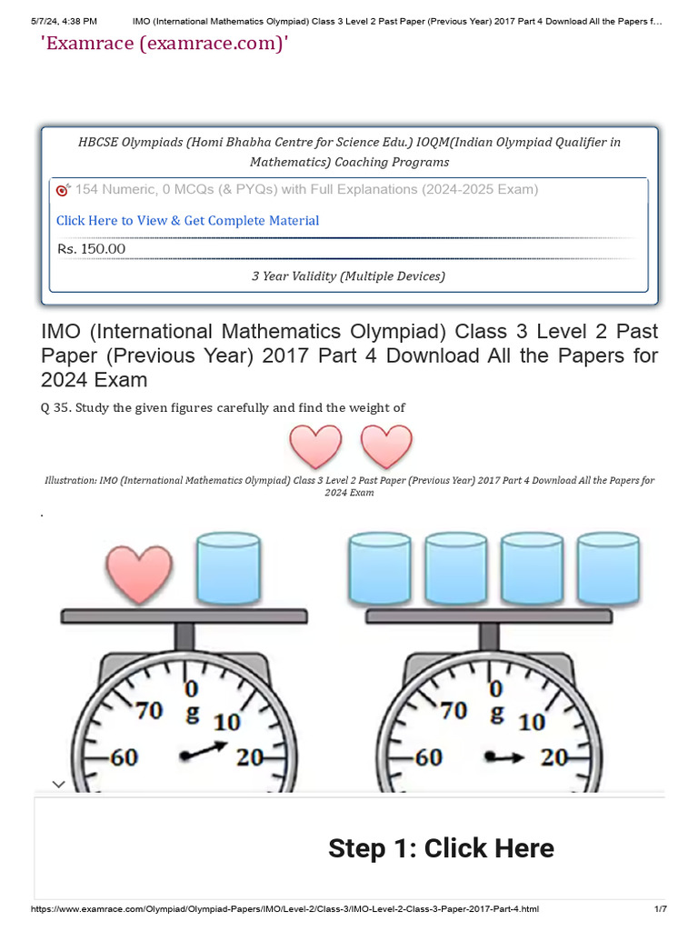 IMO (International Mathematics Olympiad) Class 3 Level 2 Past Paper 2017 Part 4 | PDF
